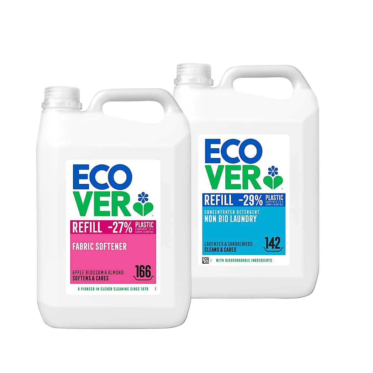 Ecover Fabric Softener x Ecover Concentrated Non-Bio Laundry Liquid 5L Refill Bundle | Big Green ...
