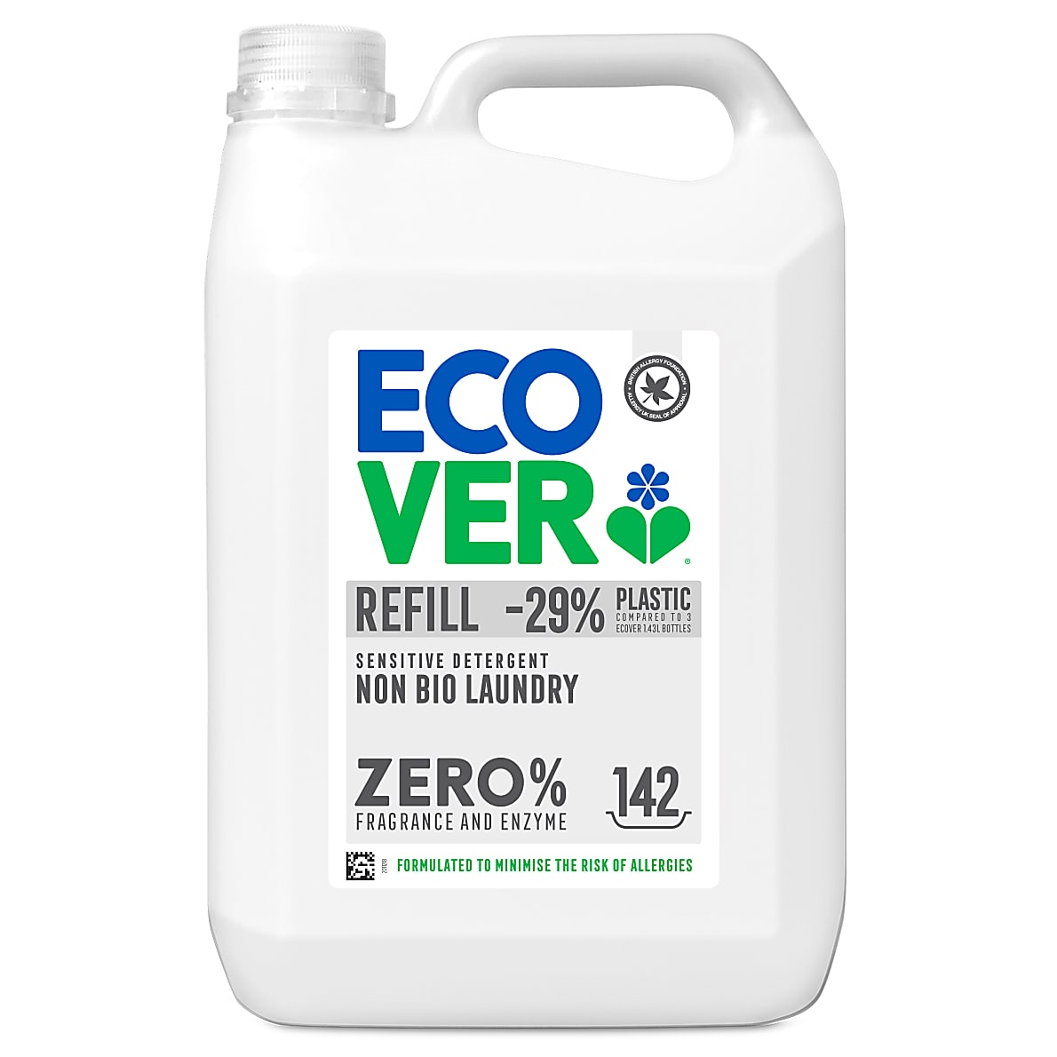 Ecover ZERO Laundry Liquid 5L Sensitive Non Bio Laundry Refill Big Green Smile